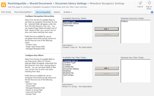 Prakash's SharePoint Blog: Configuring metadata navigation settings on ...